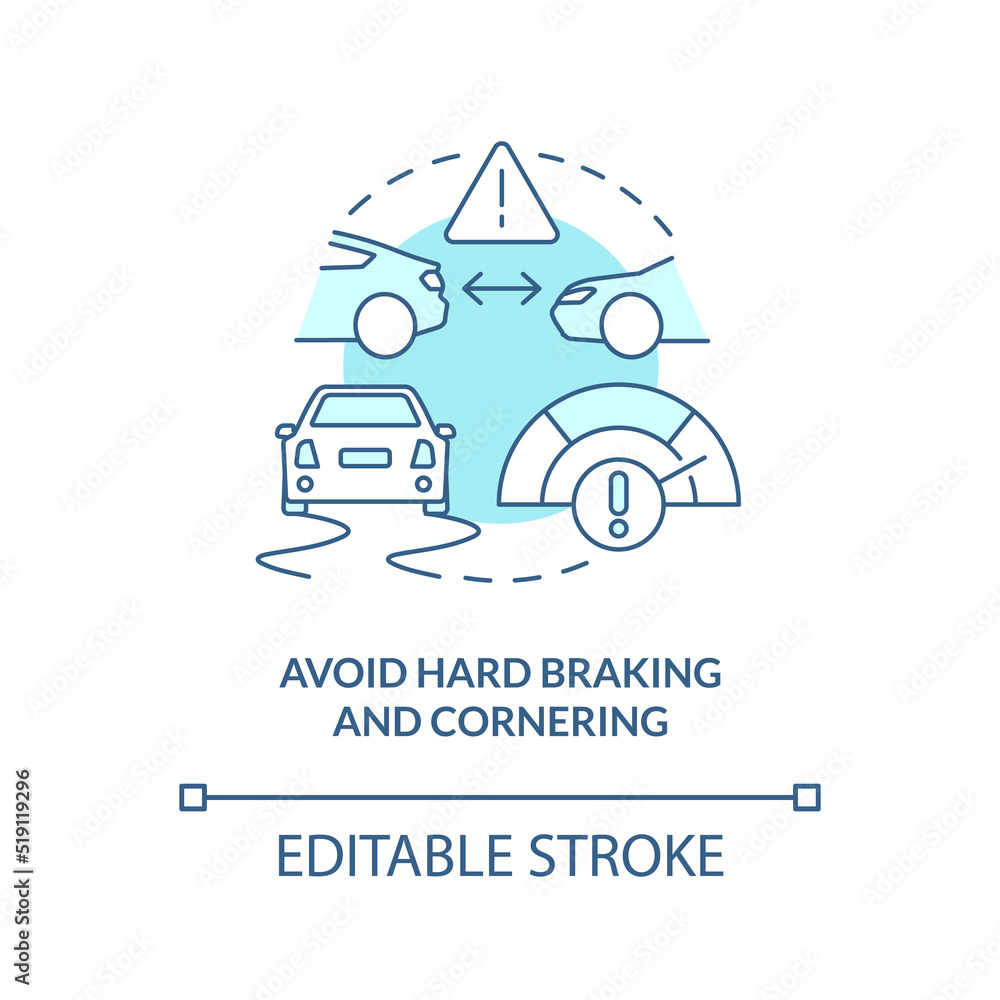Avoid hard braking and cornering turquoise concept icon. Commercial ...