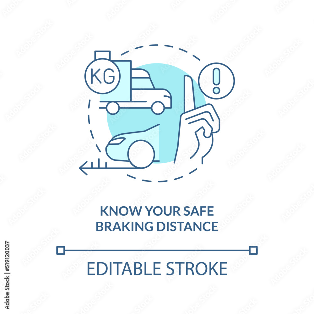 Know your safe braking distance turquoise concept icon. Commercial ...