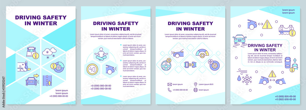 Driving safety in winter brochure template. Leaflet design with linear ...
