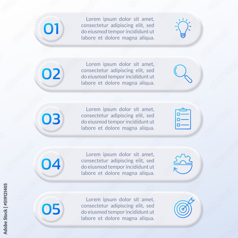 5 number list template. Five step business layout with text banners ...