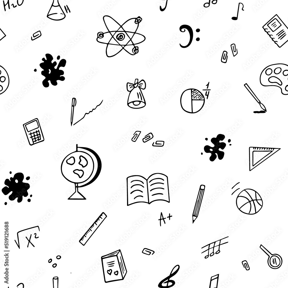 Back to school seamless pattern, doodle, hand-drawn sketchy style ...