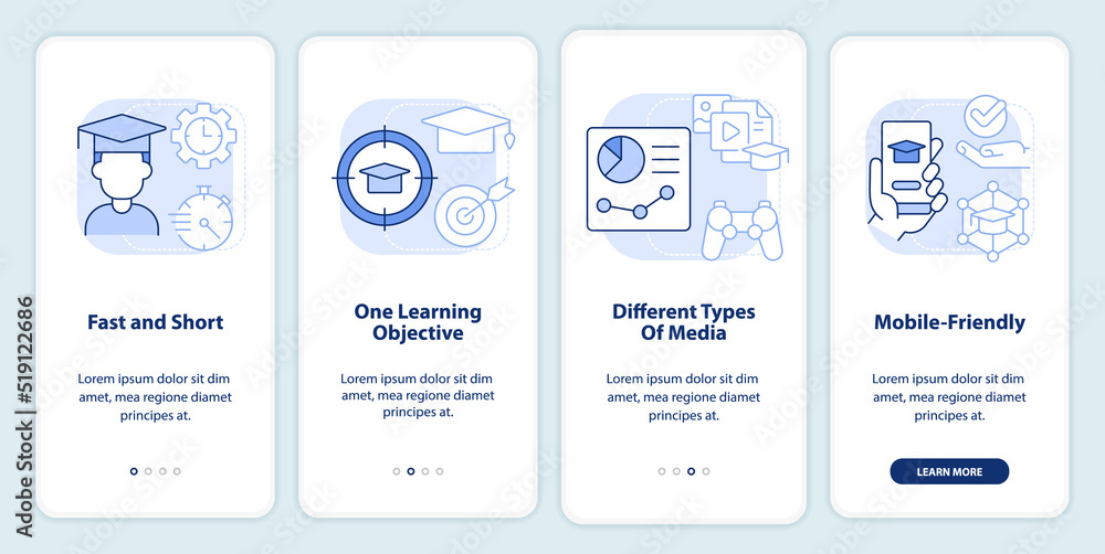 Microlearning Features Light Blue Onboarding Mobile App Screen