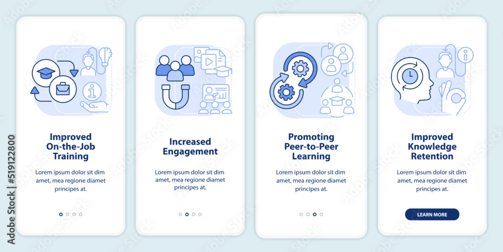 Microlearning pros light blue onboarding mobile app screen. Walkthrough ...