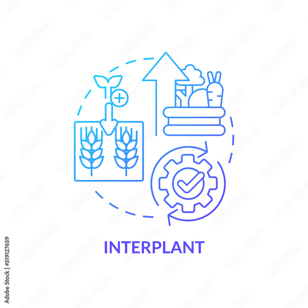 Interplant blue gradient concept icon. Plant multiple cultures ...