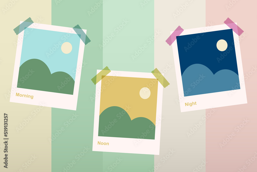 vintage three photo frame with stripped soft pastel color background ...