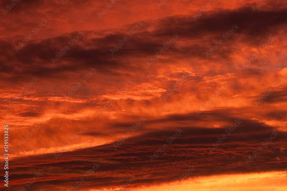 Orange and red sky at sunset and dawn. structure and texture of clouds ...