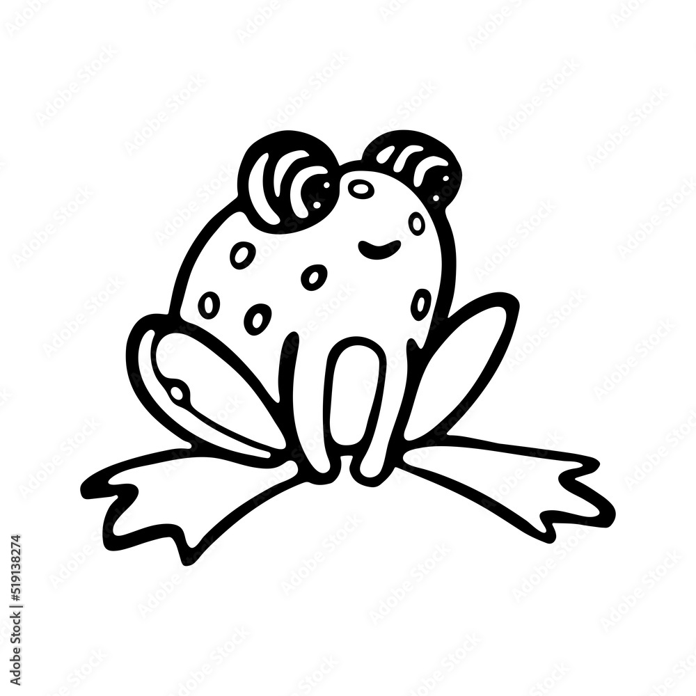 Vettoriale Stock Cute Frog Cartoon outline doodle Vector Illustration ...
