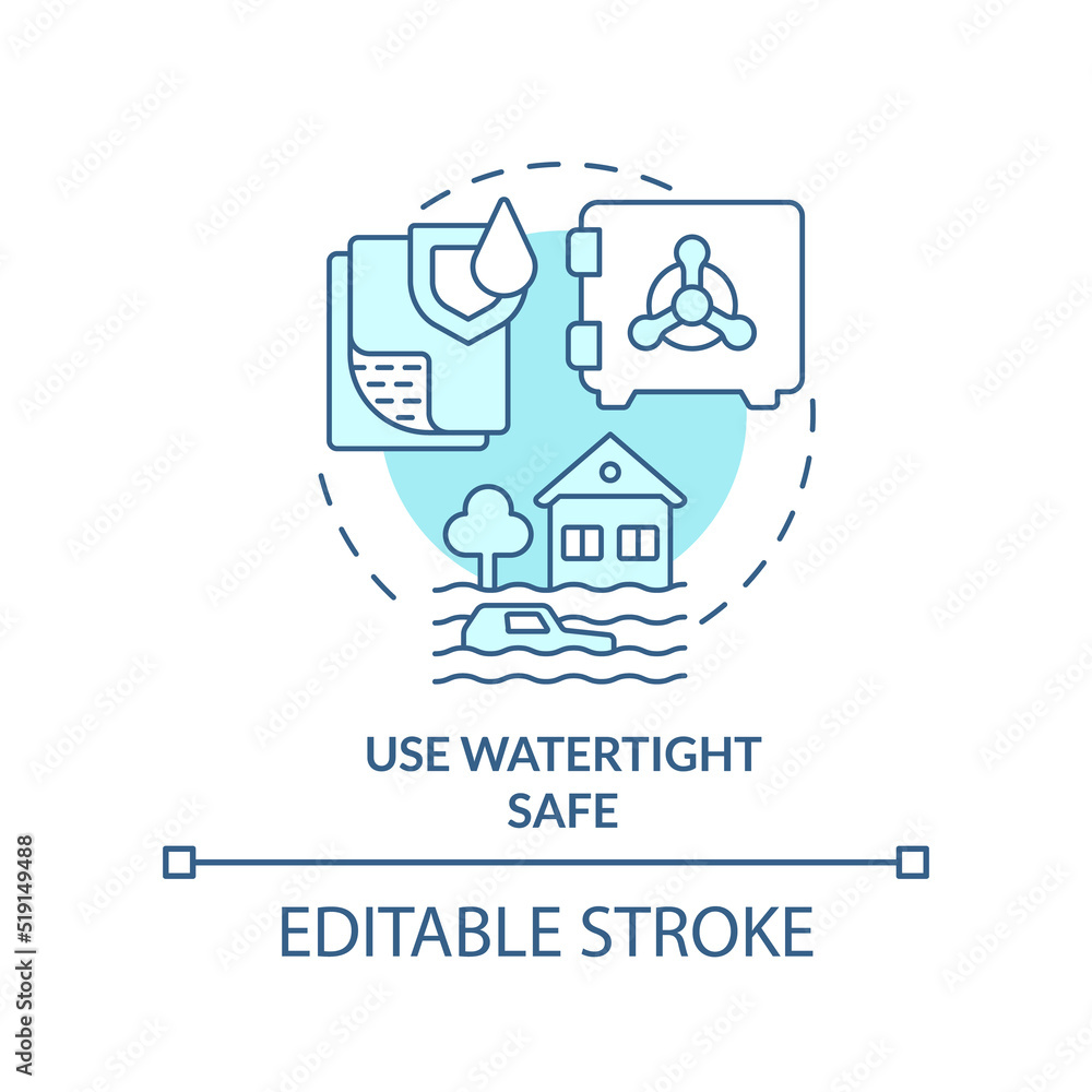 Use watertight safe turquoise concept icon. Flood safety measure ...