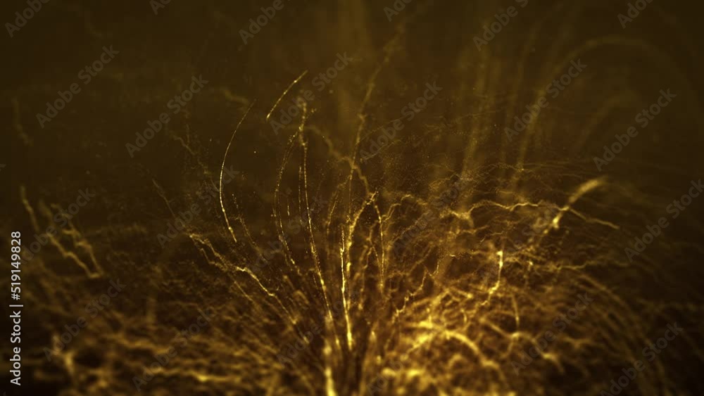 Abstract Gold Filaments Bursting Background/ 4k animation of an ...