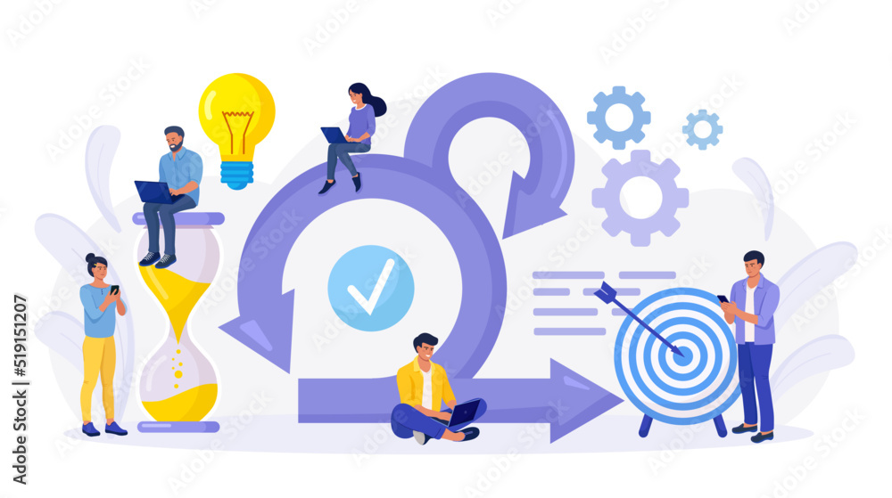 Scrum Framework concept. Scrum process diagram as agile software development scheme. Team ...