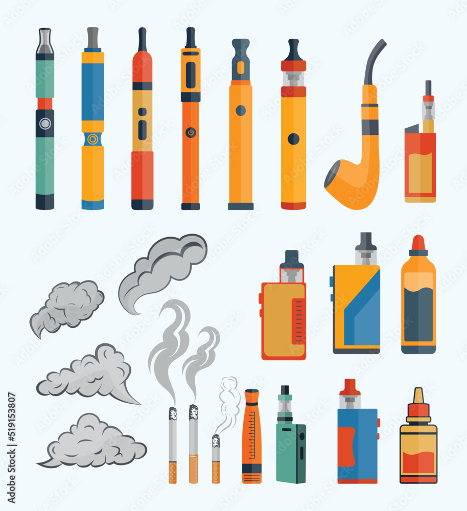 Vape Illustrations Clip Art Design, Flat Set Of Electronic Cigarette ...