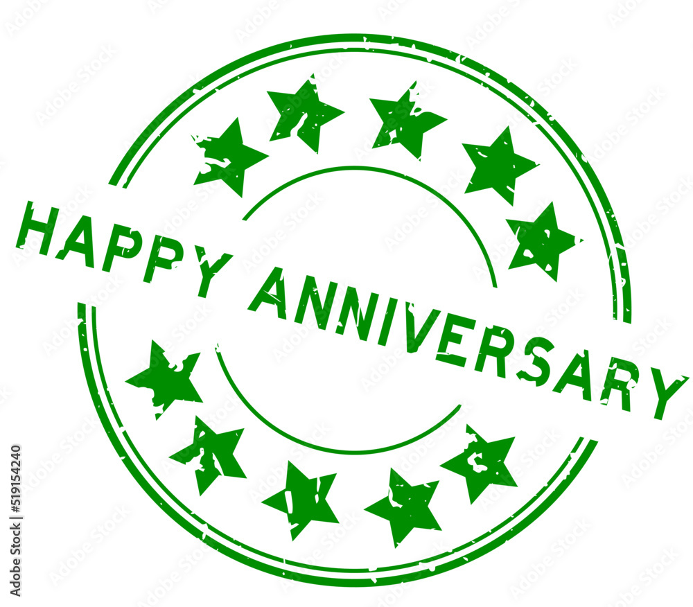 Grunge green happy anniversary word round rubber seal stamp on white ...