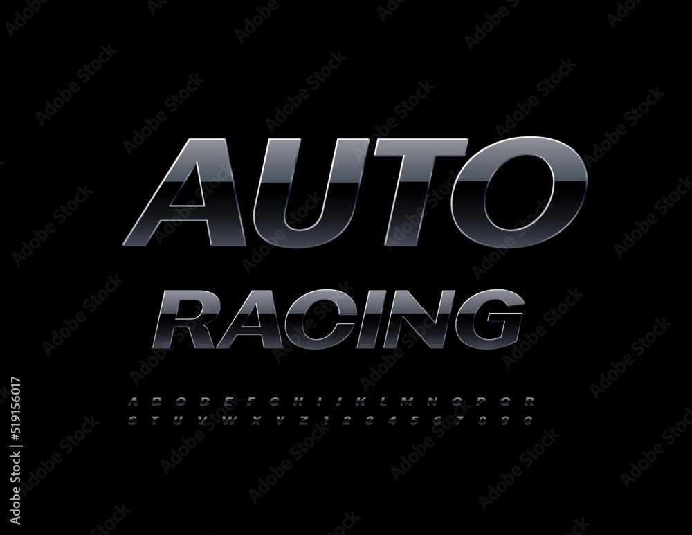 Vector stylish sign Auto Racing. Black shiny Font. Luxury Alphabet ...