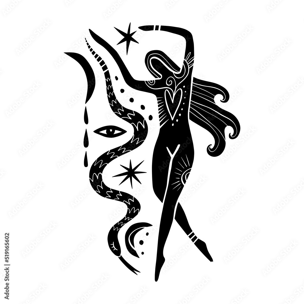 Goddess of Snakes. Queen or Princess. Woman with snake clipart ...