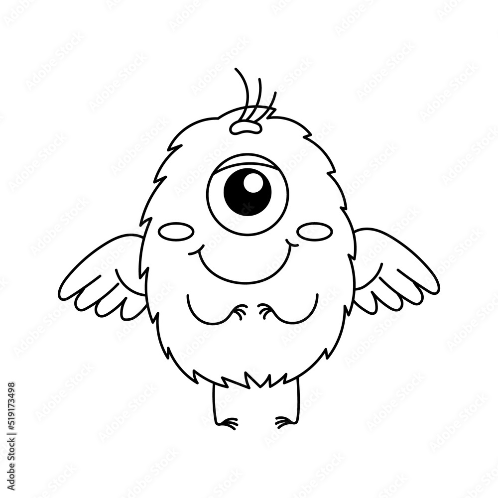 Cute and funny baby monster coloring book page for kids with doodle and ...