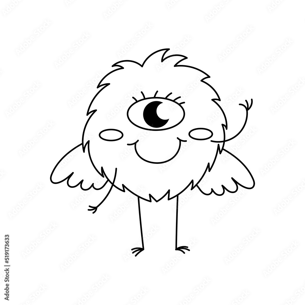 Cute and funny baby monster coloring book page for kids with doodle and ...