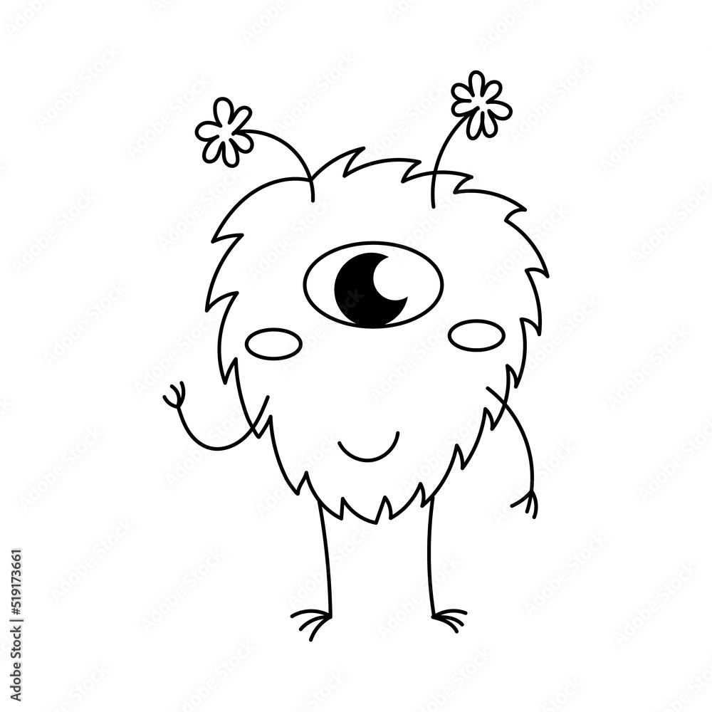 Cute and funny baby monster coloring book page for kids with doodle and ...