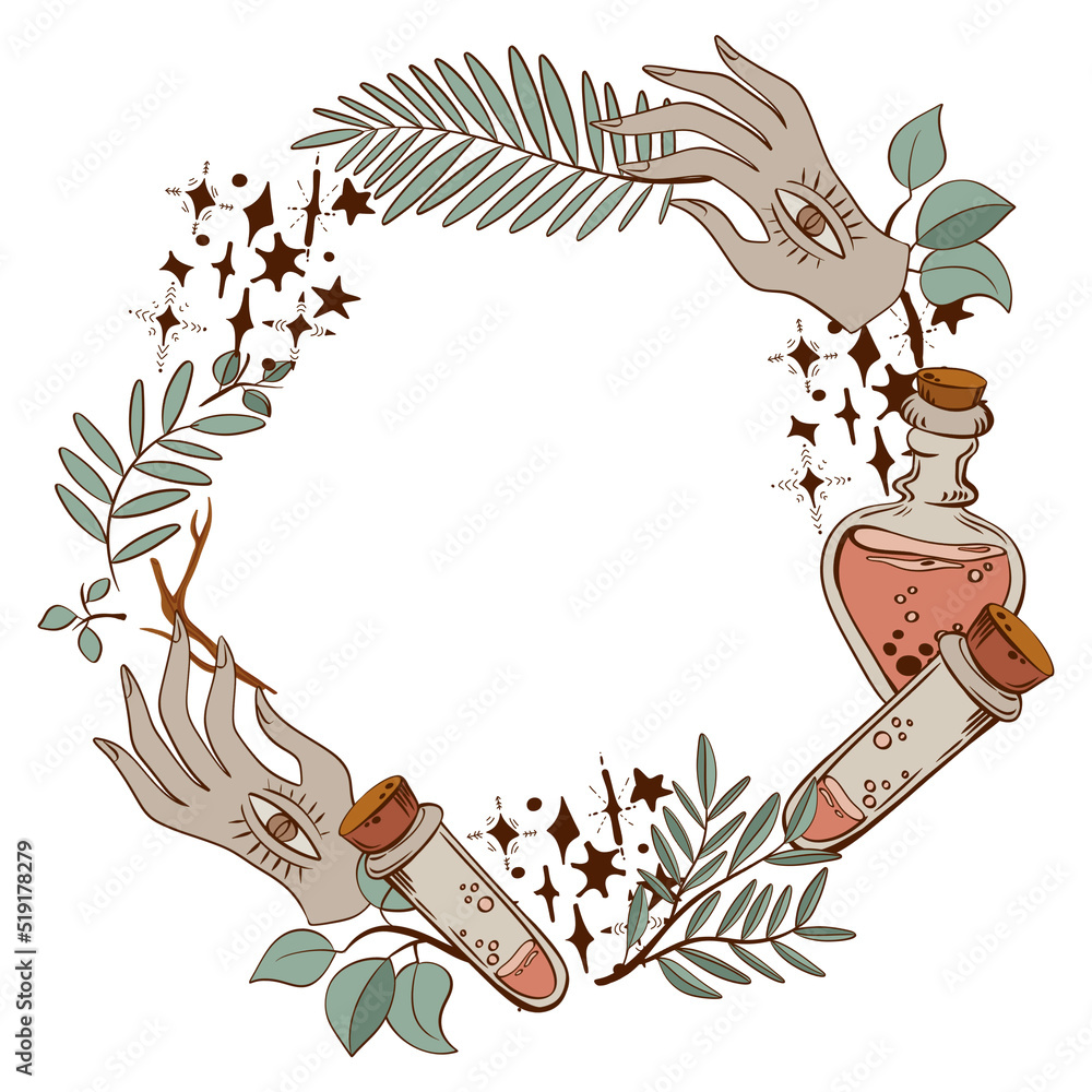 halloween clipart, flat illustration with witch and occult symbols ...