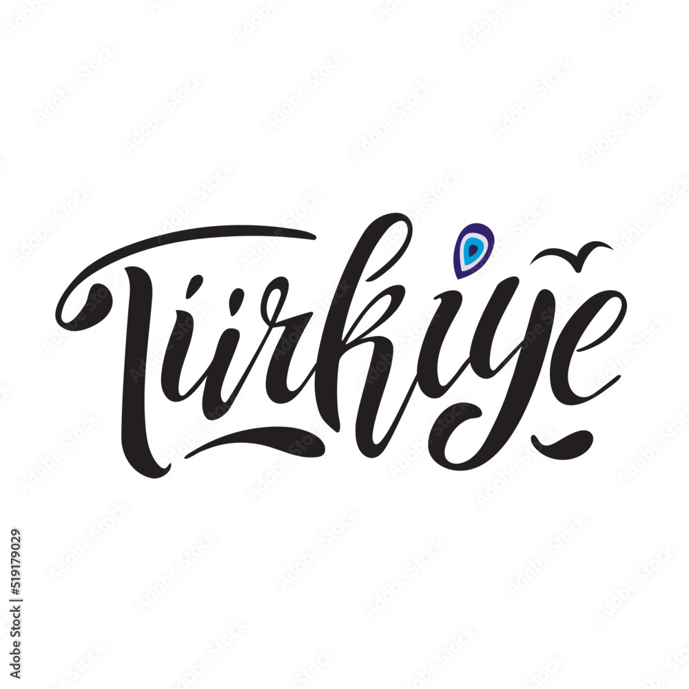 Turkiye, Vector hand lettering illustration. Black letters with nazar ...