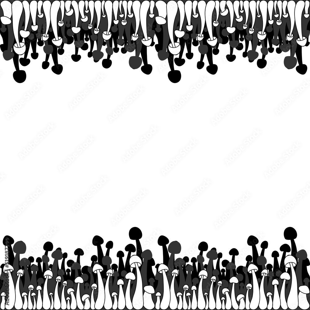 Borders of greyscale mushrooms vector simple illustration isolated on ...
