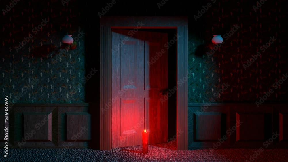 A door opens slowly and a creepy hand appears 3d 4K animation. Spooky ...