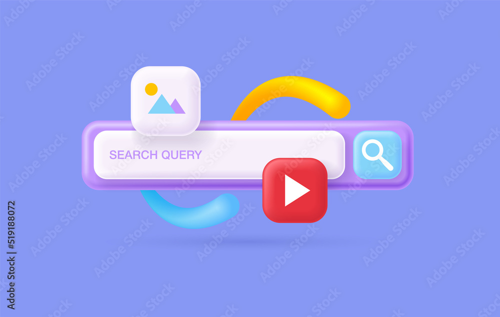 3D Search bar template for website. Web browser and page. Navigation ...