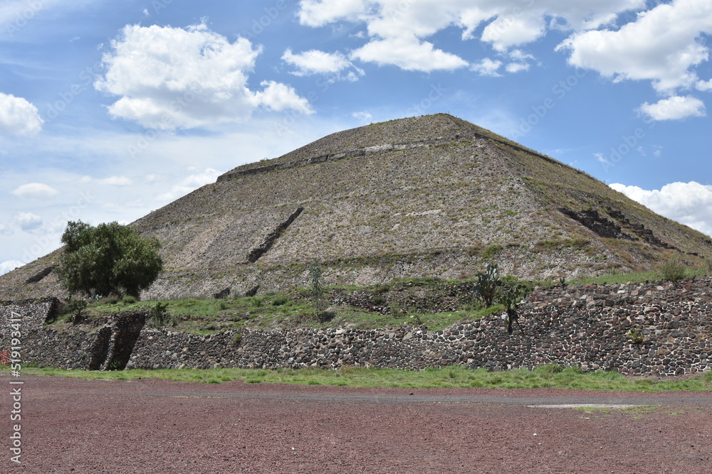 Aztec Pyramid of the Sun God with Foreground Wall, Wide Shot ...