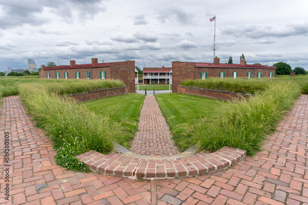 Panorama of Fort McHenry in Baltimore, Maryland. Bastion on star fort ...