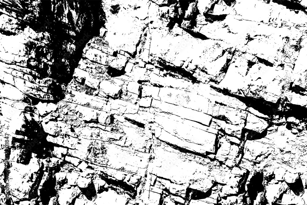 Grungy cragged bumpy pitted cavity stone facade, split layer gap.Ruined ...