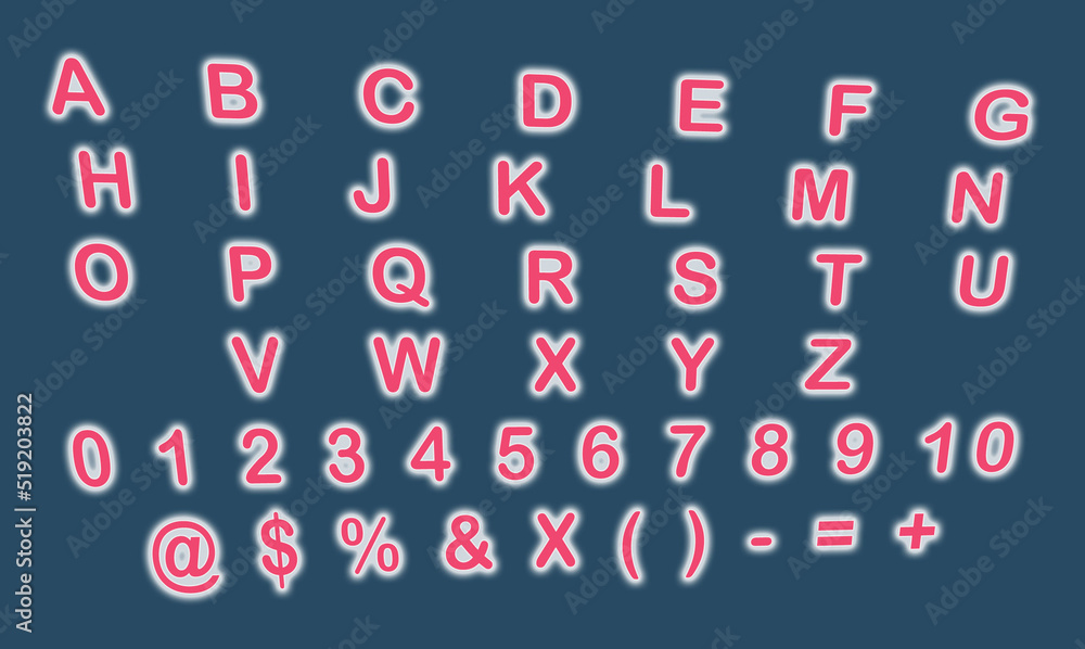 english alphabets in red color letters with neon effect and dark shade ...