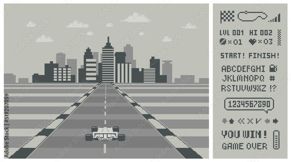Pixel Art Race Arcade design with retro video game icons. 8-bit Pixel ... Pixel Art Race Arcade design with retro video game icons. 8-bit Pixel ...