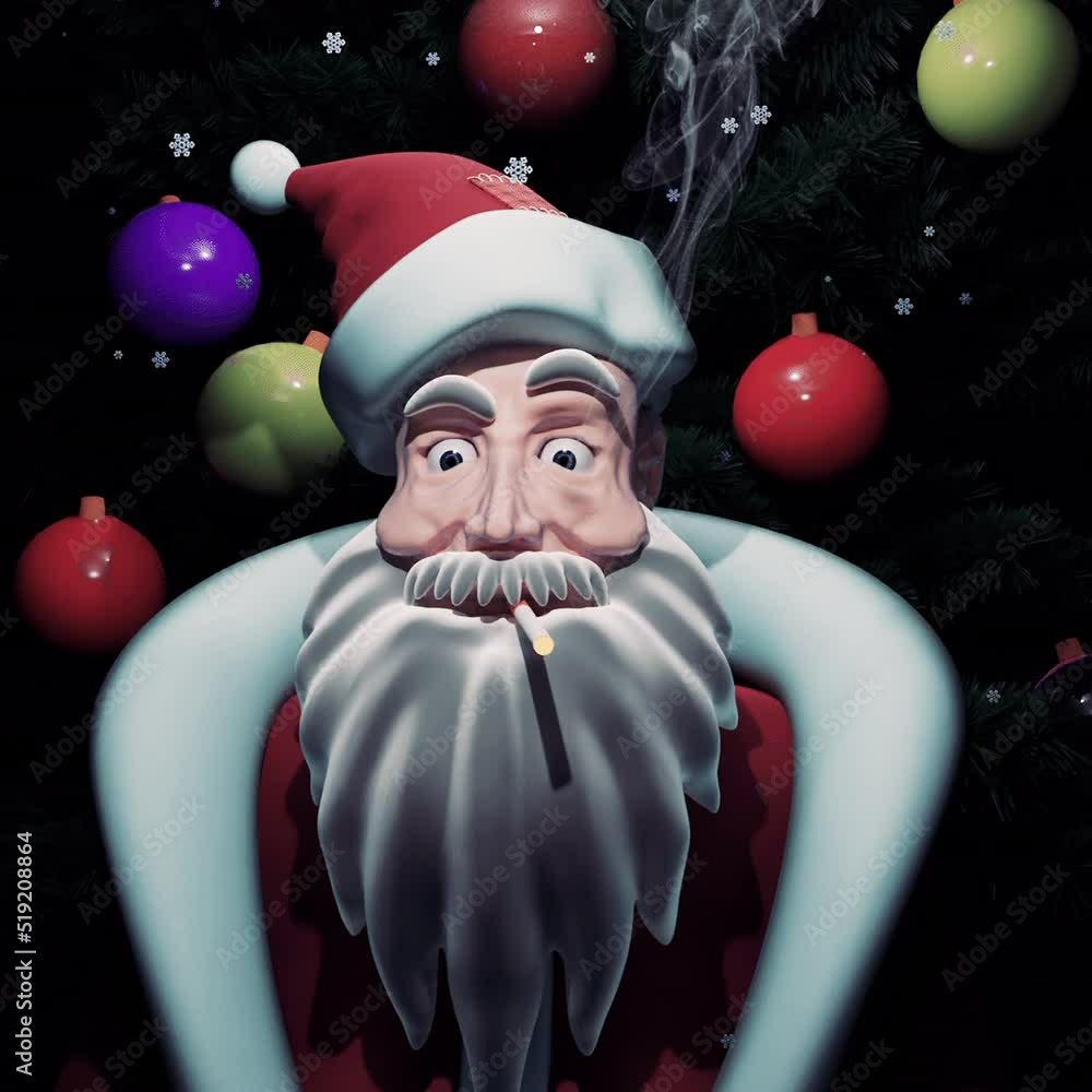 Bad Santa Claus. Design. 3D animation of Santa Claus with cigarette ...