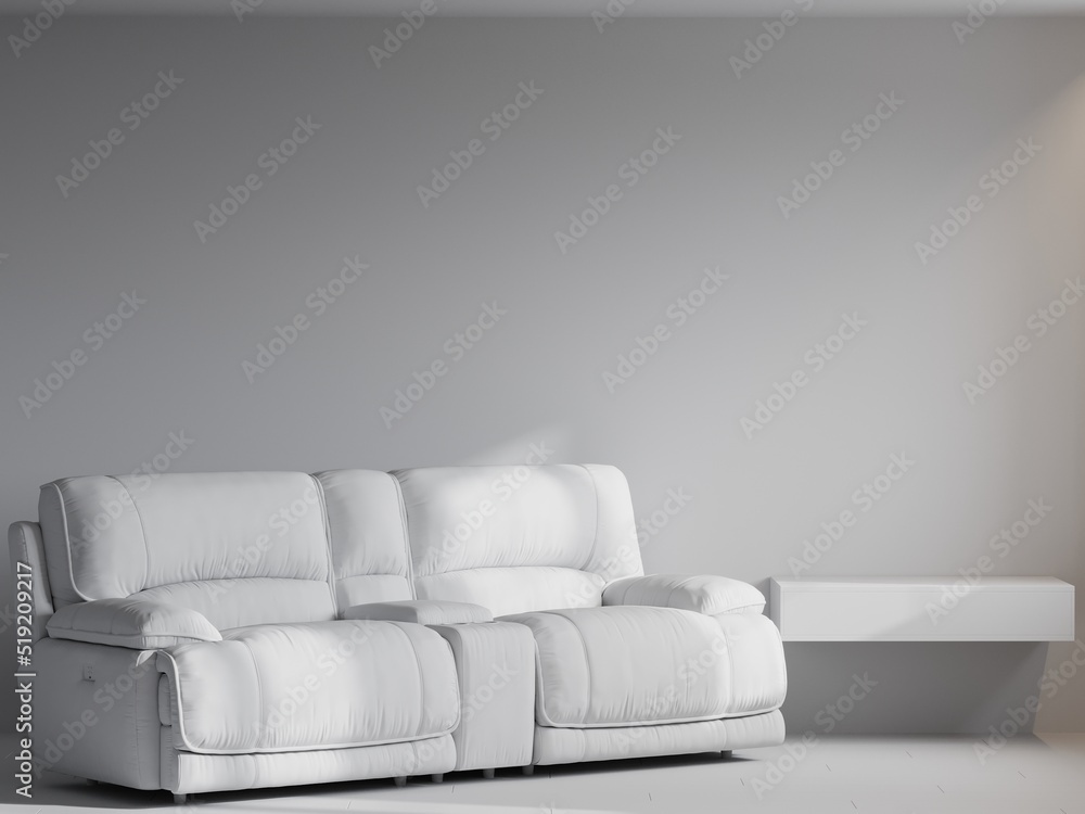 Conceptual design of the room. No color - gray white tone. Sofa and ...