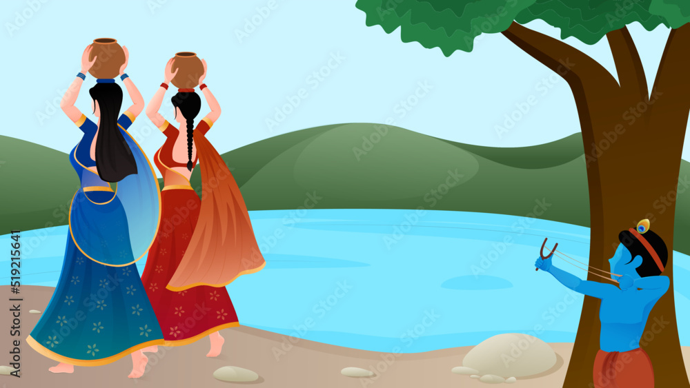 Vecteur Stock Bal Krishna with Gulel and Gopi with matki vector ... Vecteur Stock Bal Krishna with Gulel and Gopi with matki vector ...