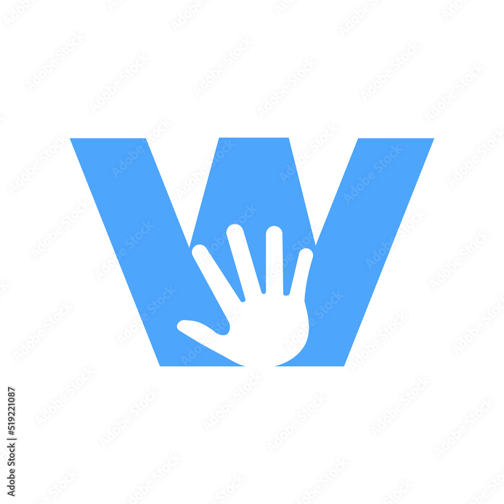 Letter W Hand Logo Concept For Hand Care, Charity Sign and Donation ...