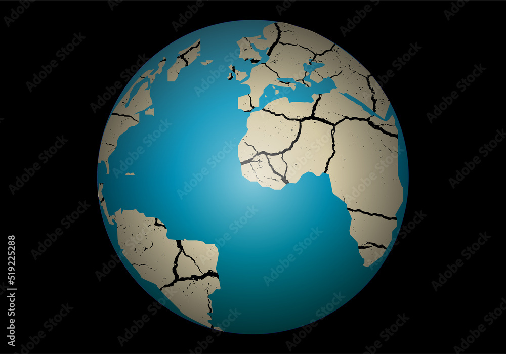 Sequía en el planeta Tierra sobre fondo negro. Calentamiento global ...
