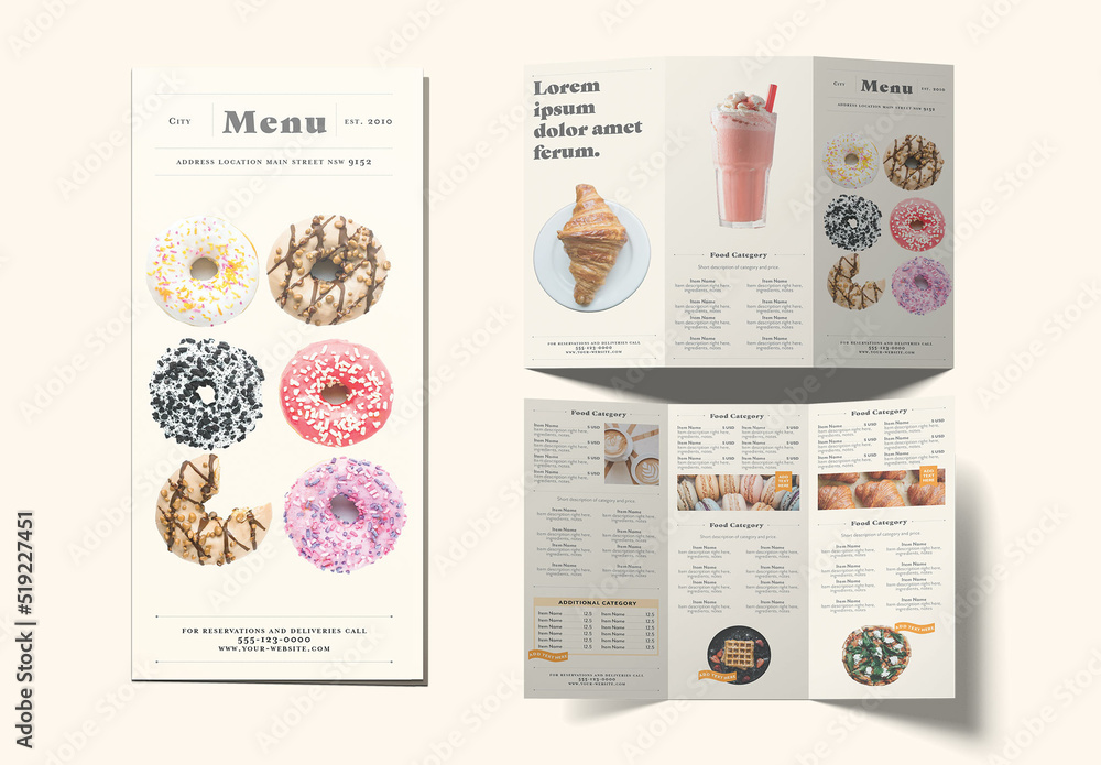 Trifold Café & Bakery Menu Layout Stock Template | Adobe Stock