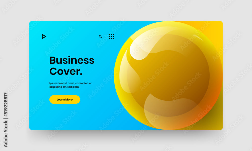 Unique front page design vector template. Clean 3D balls company ...