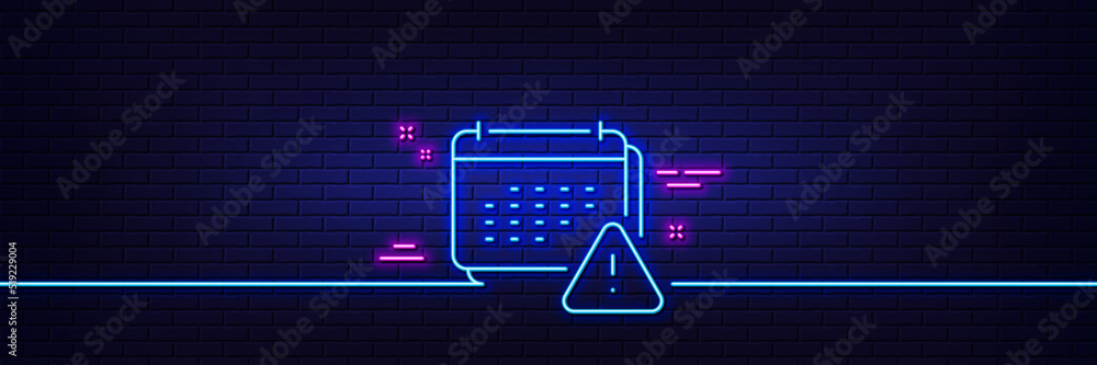 Neon light glow effect. Notification line icon. Calendar notice sign ...