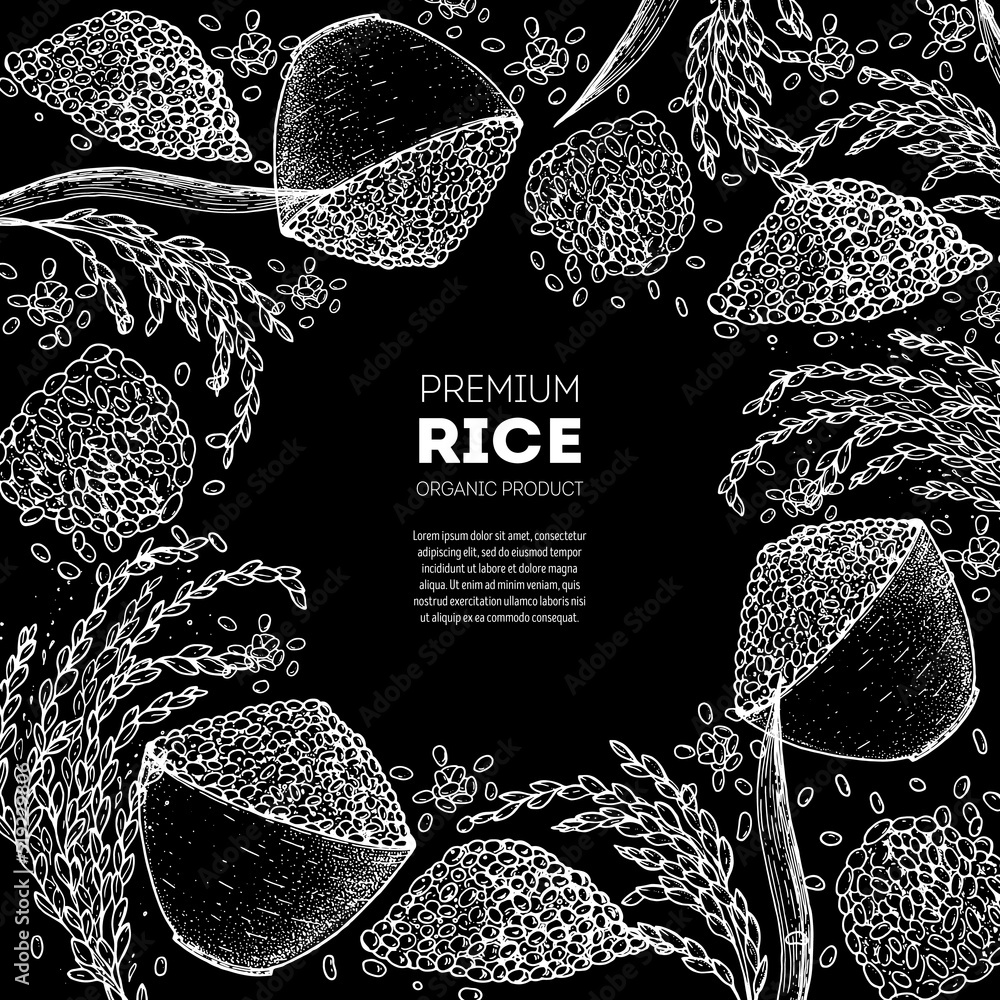 Rice hand drawn vector illustration. Bag of rice sketch. Packaging ...