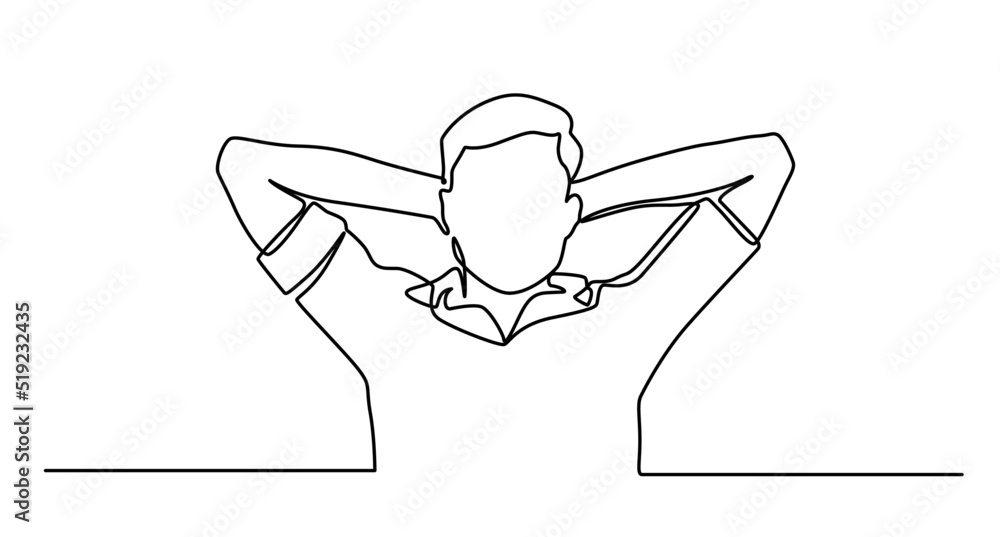 Man stands with his hands on the back of his head one line drawing ...