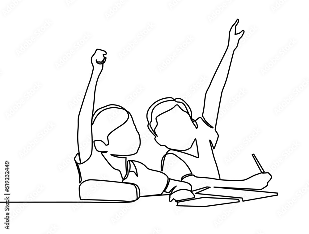 Children read book continuous one line drawing. Continuous single drawn ...