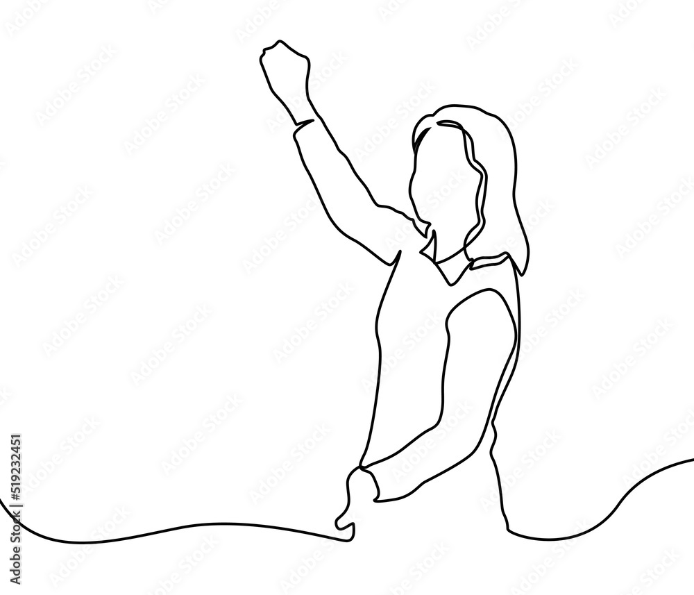 Single one line drawing confident woman teacher, mentor, trainer ...