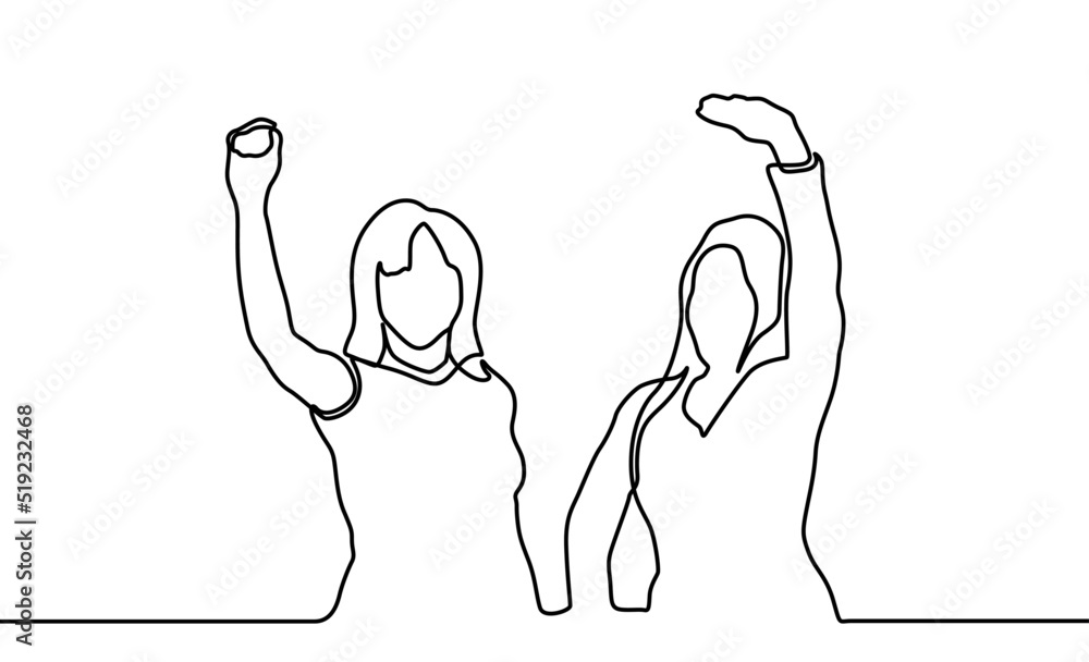 Continuous line drawing of happy woman raising hands. Continuous line ...