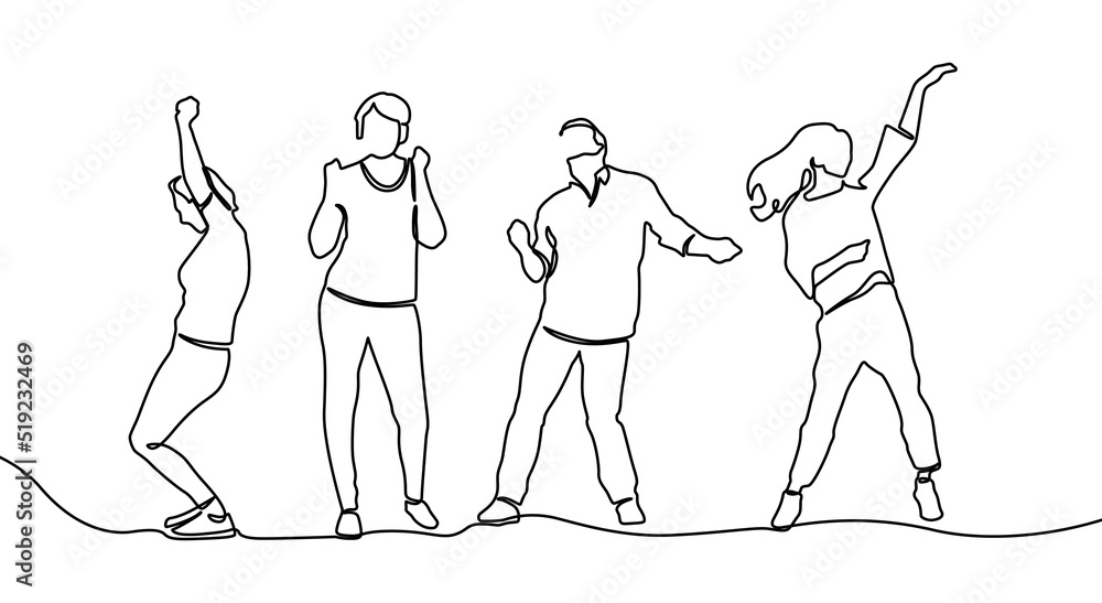 Continuous one single line people pancing. The concept of dances of ...
