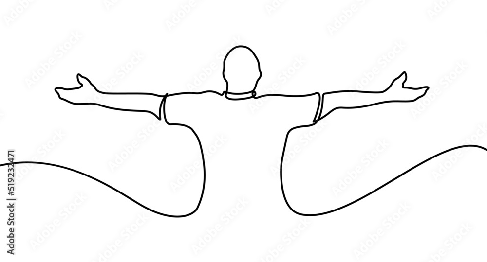 man spread his arms to the sides face pointing up one line drawing ...