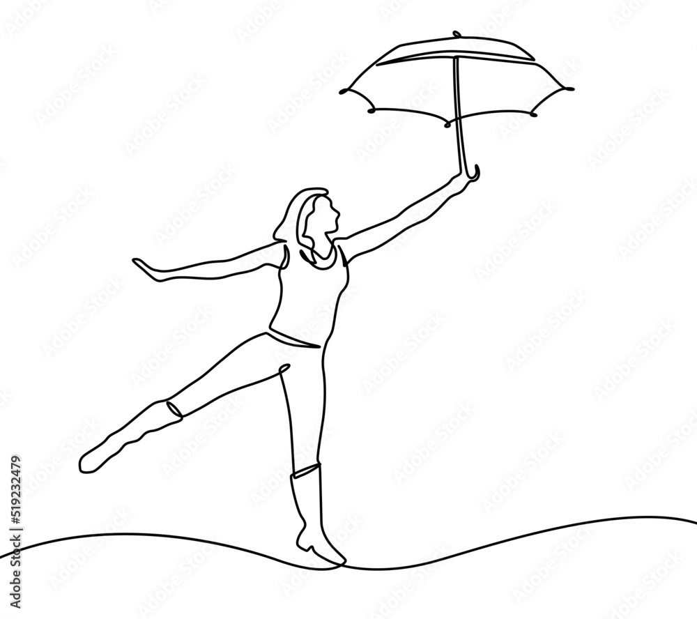 Girl with umbrella awesome and pretty continuous line drawing ...