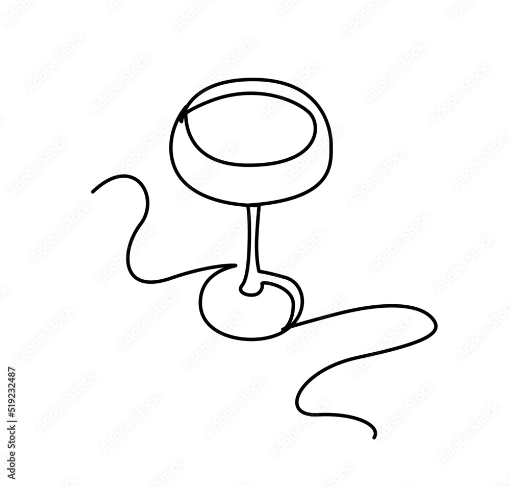 Continuous One Line Drawing Glass Of Martini Drawing Vector