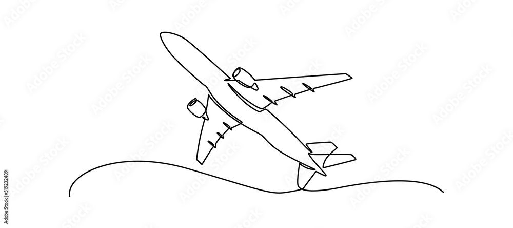 Airplane continuous line sketch. Continuous one line drawing of ...