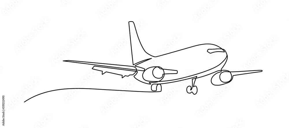 Airplane continuous line sketch. Continuous one line drawing of ...